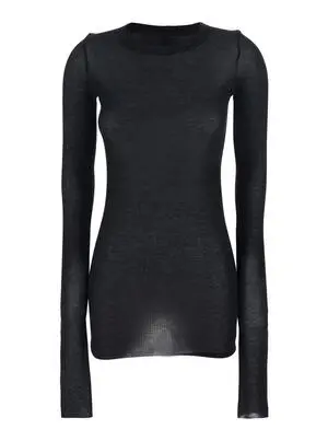 RICK OWENS RICK OWENS Round Neck Long Sleeve Ribbed Viscose Silk Blend T-Shirt