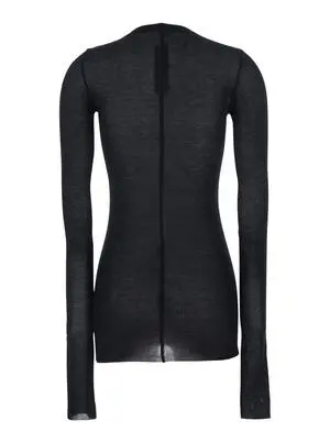 Rick Owens Round Neck Long Sleeve Ribbed Viscose Silk Blend T-shirt - Black