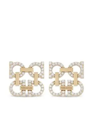 FERRAGAMO Crystal Embellished Gancini Clip-on Earrings - Silver