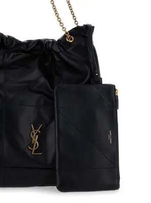Saint Laurent Jamie 4.3 Pochon" Black Leather Shoulder Bag With Cassandre Plate - Multicolor