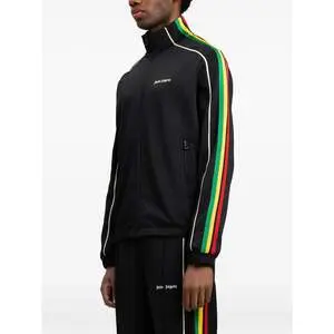 Palm Angels Polyester Full Zip Sweatshirt With Contrast Stripes
