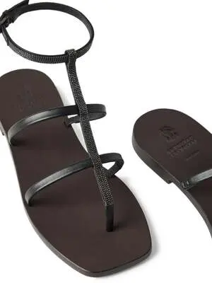 Brunello Cucinelli Leather Sandals With Rhinestone Embellishments