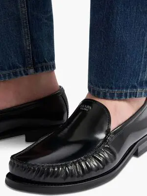 Prada Brushed Leather Loafers - Black