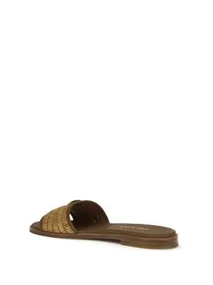 Prada Raffia Slip-on Sandals With Metal Triangle Logo - Brown
