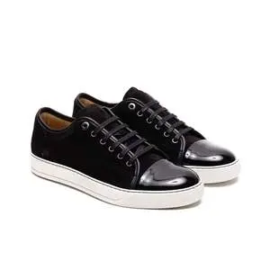 LANVIN Suede And Patent Leather Lace-up Sneakers - Black
