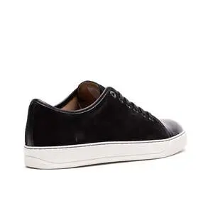 LANVIN Suede And Patent Leather Lace-up Sneakers - Black