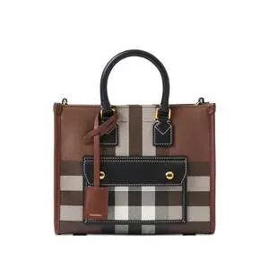 Burberry Check Canvas And Leather Tote Bag - Brown