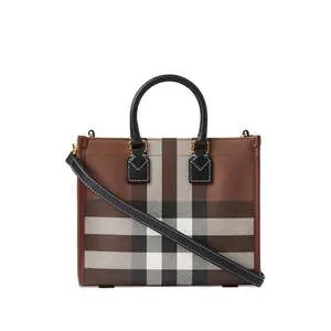 Burberry Check Canvas And Leather Tote Bag - Brown