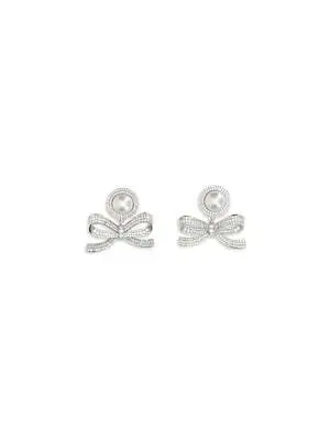 SELF-PORTRAIT Pearl Bow Drop Earrings - Silver