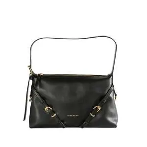 Givenchy Calf Leather Shoulder Bag With Buckle Straps - Black