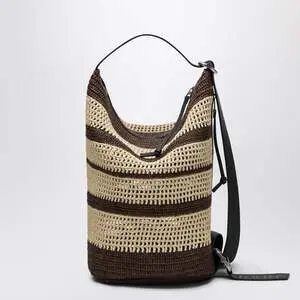 Loewe Loop Striped Raffia Bucket Bag - Brown