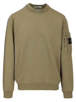 Stone Island Cotton Crewneck Sweatshirt With Sleeve Pocket - Green