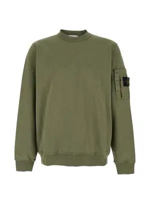 Stone Island Cotton Crewneck Sweatshirt With Sleeve Pocket - Green