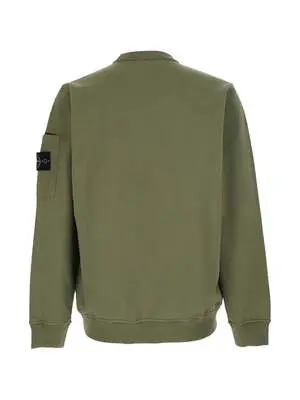 Stone Island Cotton Crewneck Sweatshirt With Sleeve Pocket - Green