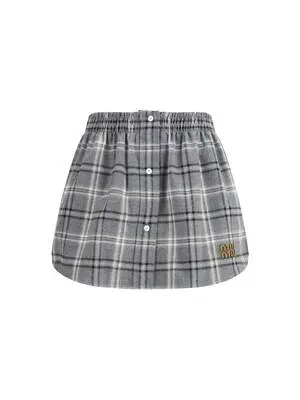 Miu Miu Check Flannel Miniskirt - Gray