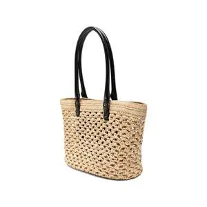 Balenciaga Raffia Tote Bag With Leather Accents - Cream
