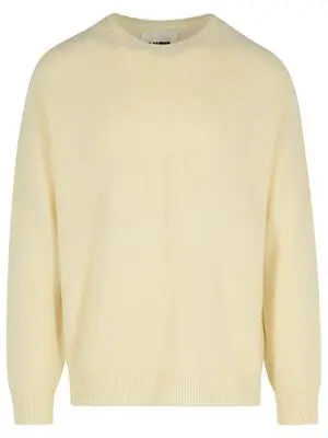 JIL SANDER Virgin Wool Blend Fine Knit Crew Neck Sweater - Cream
