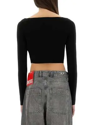 DIESEL® M-vera-ls Ribbed Cropped Top - Black