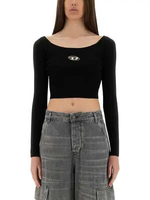 DIESEL® M-vera-ls Ribbed Cropped Top - Black