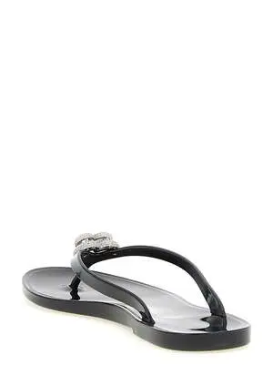 Mach & Mach Embellished Double Heart Thong Sandals - Black