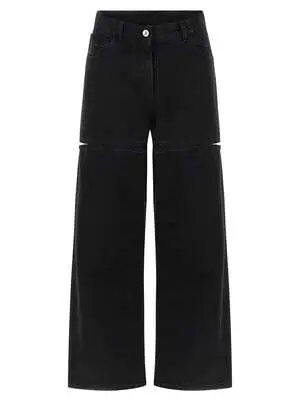 Attico Garment-dyed Cotton Denim Jeans With Cut-out Detail - Black