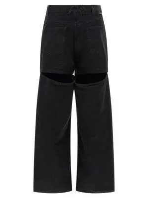 Attico Garment-dyed Cotton Denim Jeans With Cut-out Detail - Black