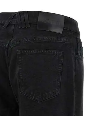 Attico Garment-dyed Cotton Denim Jeans With Cut-out Detail - Black
