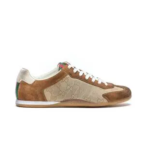 Gucci All Over Logo Print Suede And Rubber Sneakers - Brown