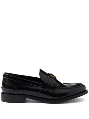 Prada Brushed Leather Loafers With Leather Band - Black