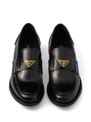 Prada Brushed Leather Loafers With Leather Band - Black
