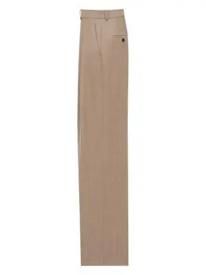 Saint Laurent Wide-leg Tailored Pants In Caviar Wool - Multicolor
