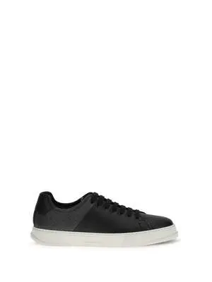 FERRAGAMO Monogram Jacquard Inlay Leather Sneakers - Black