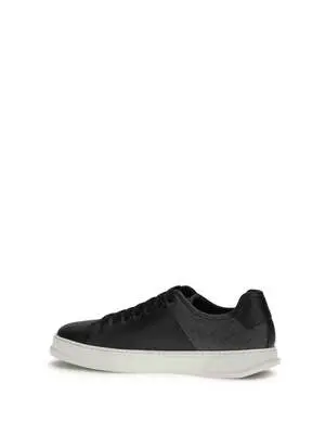 FERRAGAMO Monogram Jacquard Inlay Leather Sneakers - Black