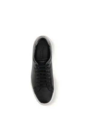 FERRAGAMO Monogram Jacquard Inlay Leather Sneakers - Black
