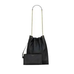 Saint Laurent Lambskin Drawstring Shoulder Bag - Black