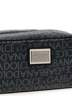 Dolce & Gabbana Leather Toiletry Bag With Logo Plaque