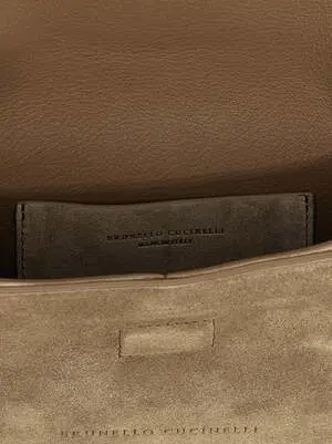 Brunello Cucinelli Monile Suede Clutch Bag With Chain Strap - Gray