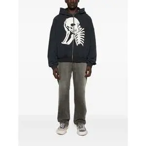 Palm Angels Skeleton Print Zip-up Hoodie