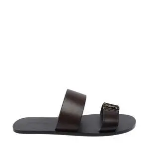 Saint Laurent Embossed Logo Leather Slip-on Sandals - Brown