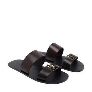 Saint Laurent Embossed Logo Leather Slip-on Sandals