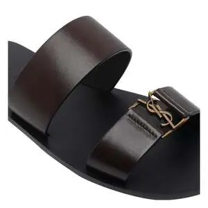 Saint Laurent Embossed Logo Leather Slip-on Sandals