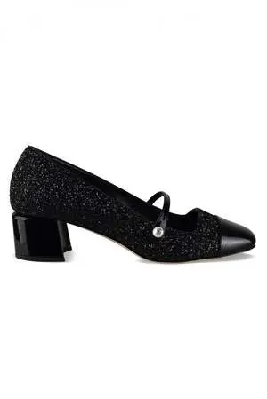 JIMMY CHOO Elisa 45 Glitter Pumps With Pearl Detail - Black