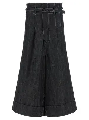Junya Watanabe High Waist Wide Leg Cropped Jeans - Black