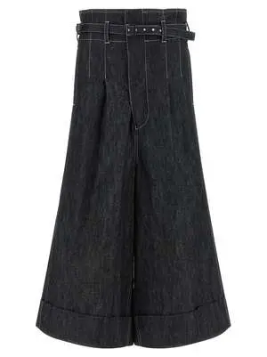 Junya Watanabe High Waist Wide Leg Cropped Jeans - Black
