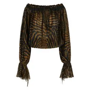 Blumarine Blumarine Zebra Print Off-the-Shoulder Blouse Brown