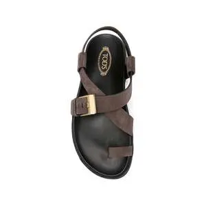 TOD'S Suede Buckle Strap Flat Sandals