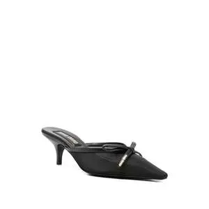 Miu Miu Pointed Toe Bow Detail Mules - Black