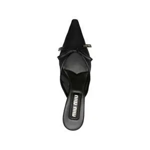 Miu Miu Pointed Toe Bow Detail Mules - Black