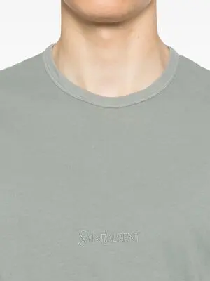 Saint Laurent Tonal Logo Embroidery Cotton T-shirt