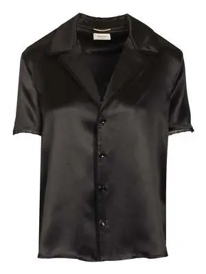 Saint Laurent Silk Satin Shirt With Lace Trim - Black